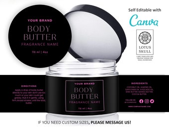 DIY Black Body Butter Label Template With Lid | Etsy