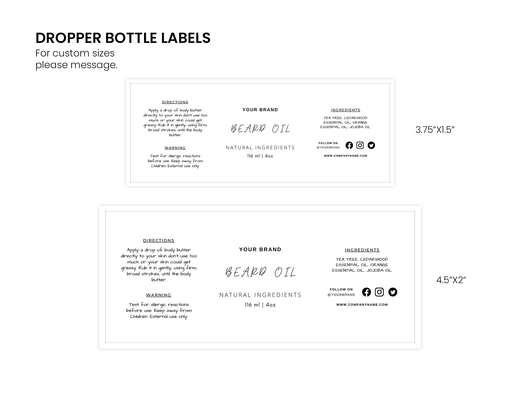 Editable Essential Oil Dropper Bottle Label Template Beard Oil ...