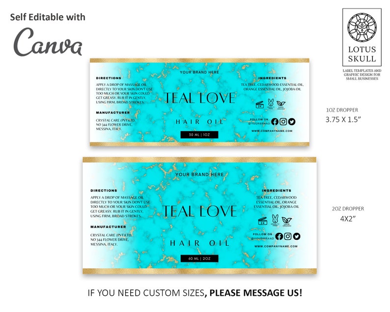 Editable Teal Blue Gold and Marble Label Template - Etsy