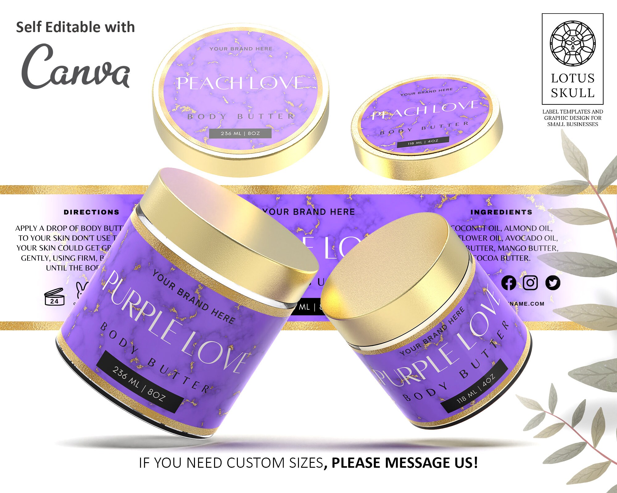 Editable Purple Gold Marble Label Template Whipped Body - Etsy