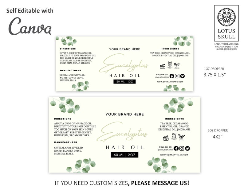 Editable Eucalyptus Label Template Body Butter Dropper | Etsy