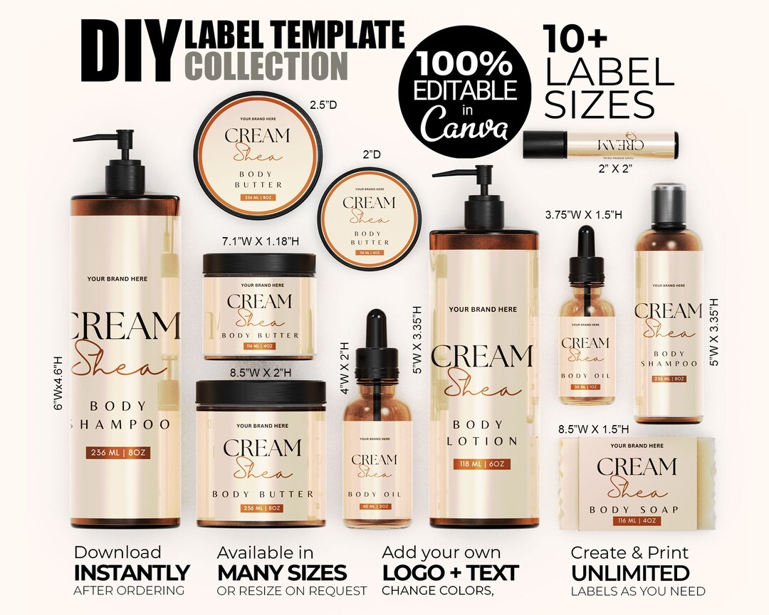 Beautiful Editable Shea Butter Canva Label Templates for Body Butter ...