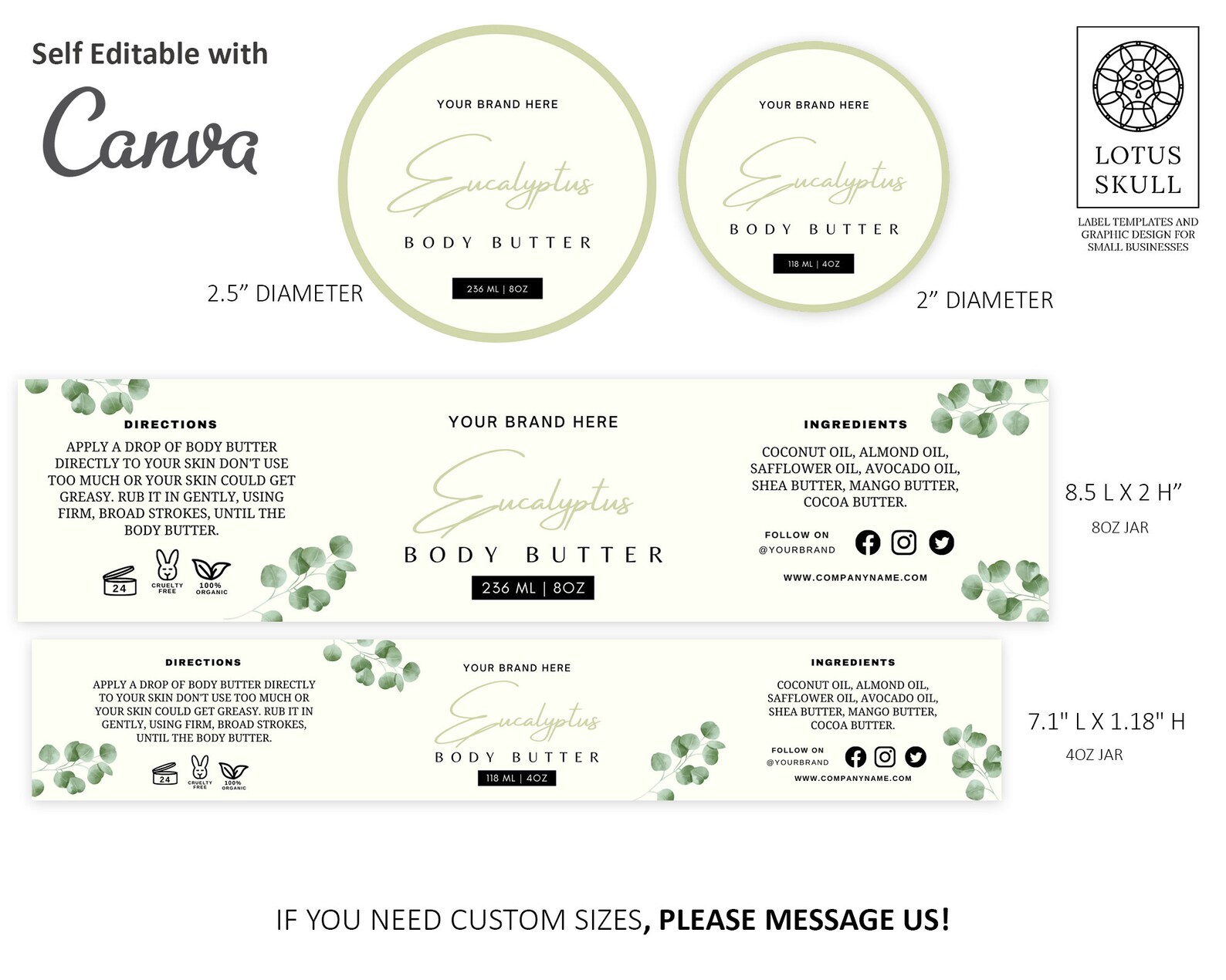 Editable Eucalyptus Label Template Body Butter Dropper - Etsy