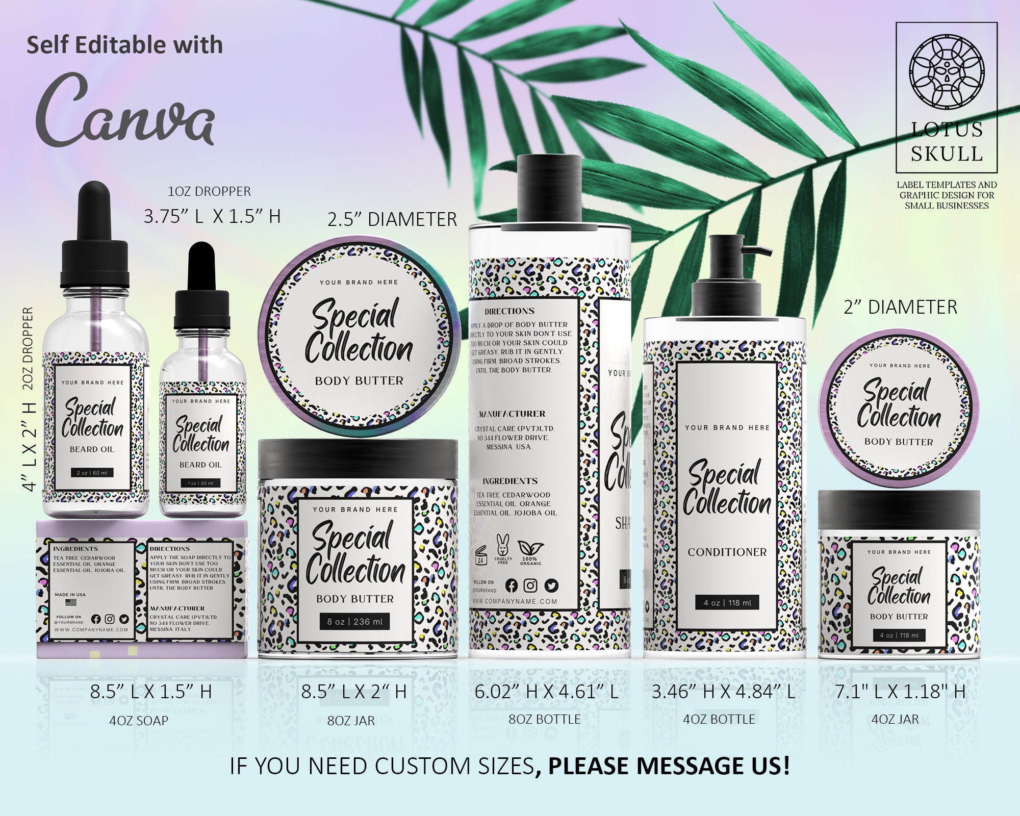 DIY Rainbow Leopard Label Template Skincare,cosmetic Labels,product ...