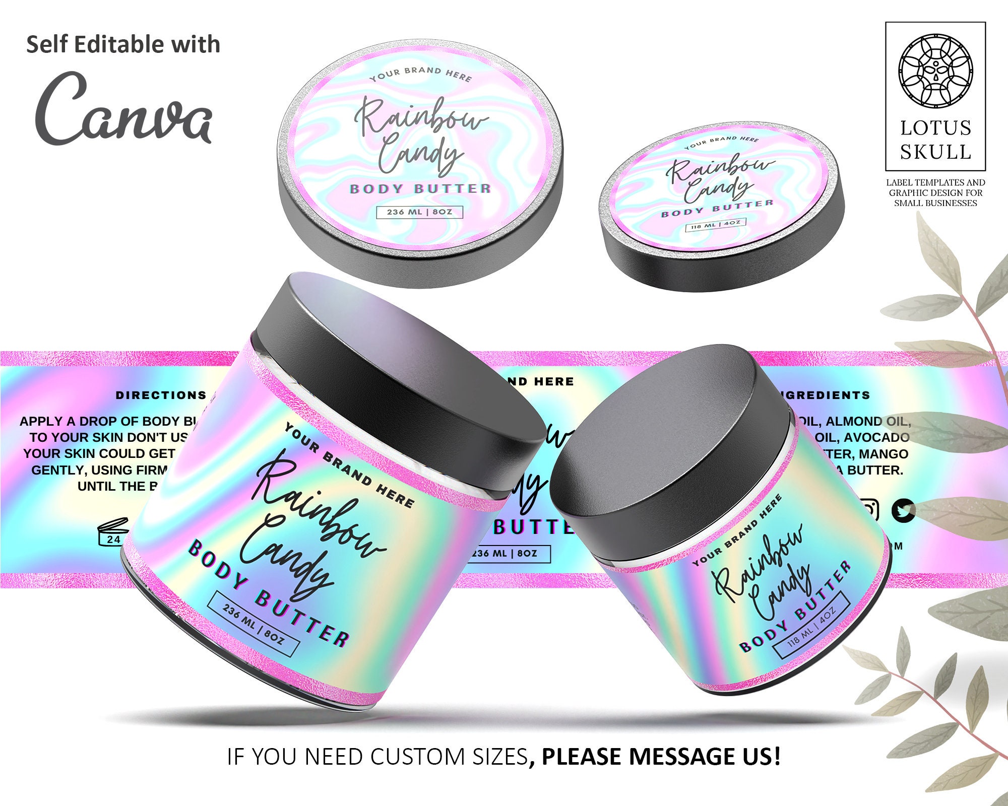 Editable Iridescent Bottle Labels Unicorn Body Butter Labels, Dropper ...