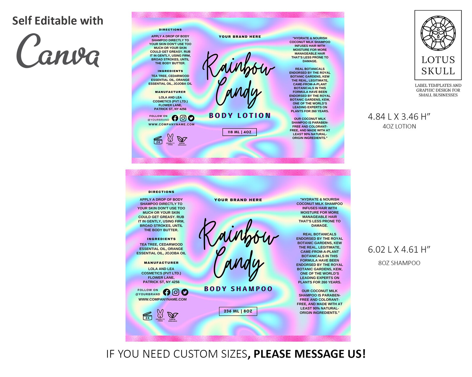 Editable Iridescent Bottle Labels Unicorn Body Butter Labels, Dropper ...