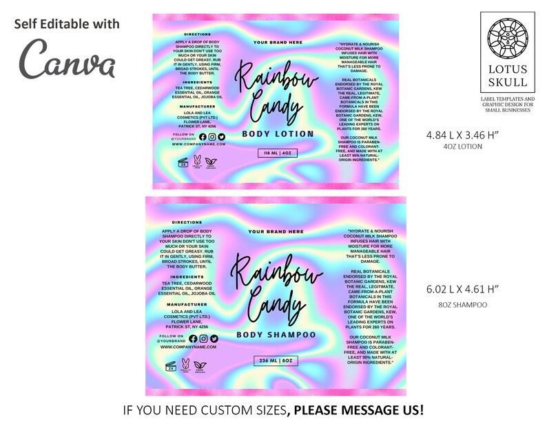 Editable Iridescent Bottle Labels Unicorn Body Butter Labels, Dropper ...