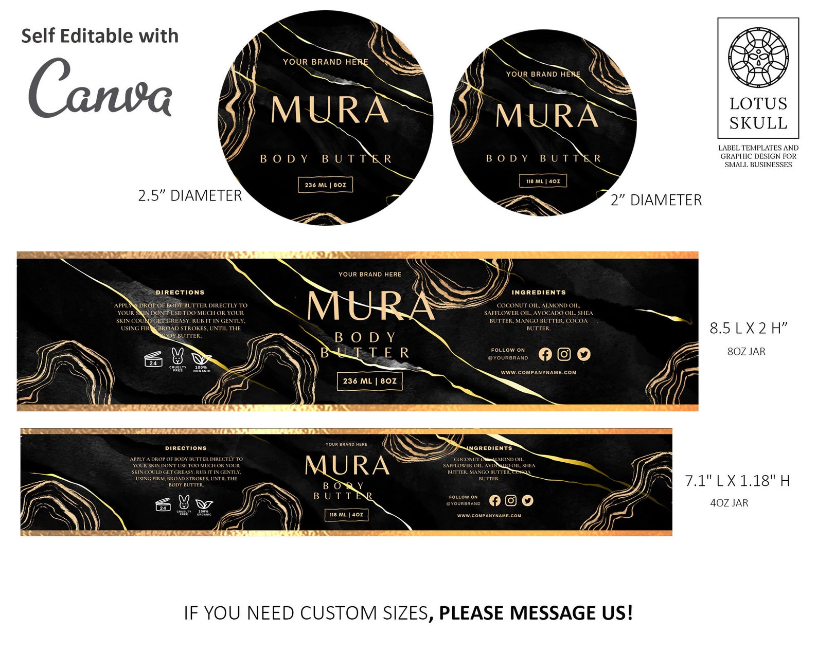 Black Gold Marble Label Template Body Butter Product Labels, Skin Care ...