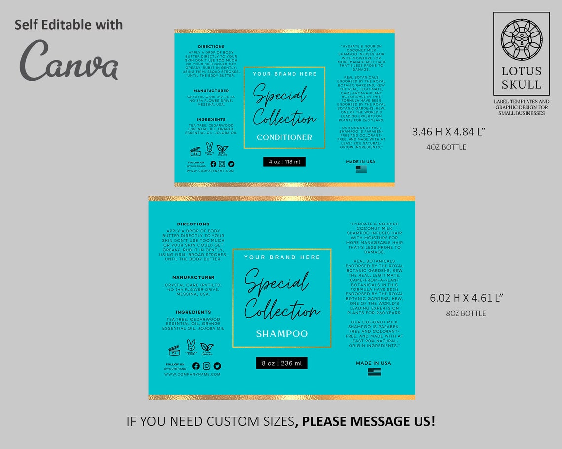 Editable Teal Turquoise Cosmetic Label Template for Body - Etsy