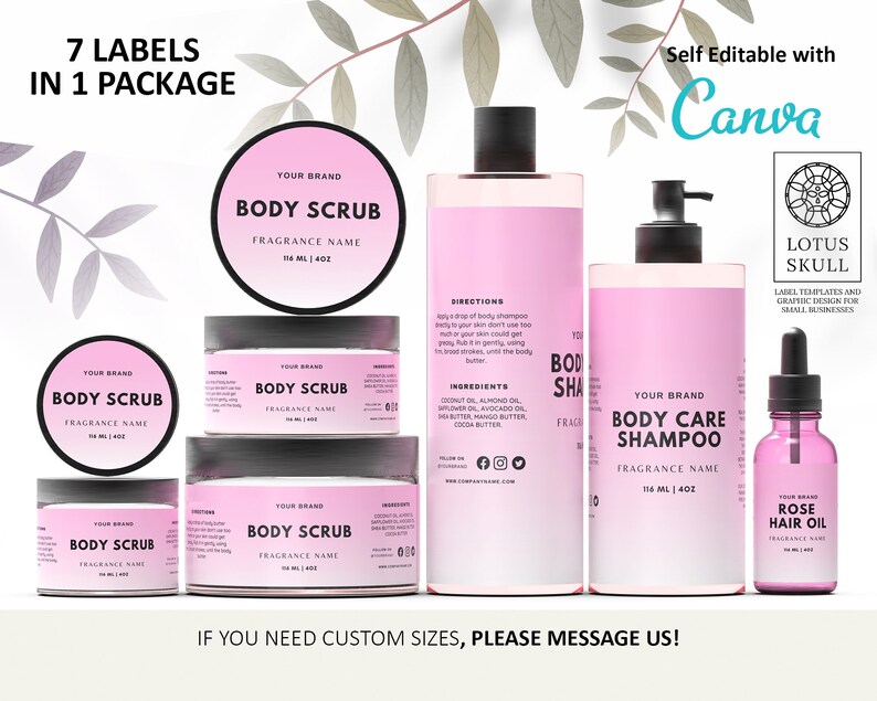 Editable Pink Cosmetic Product Labels Rose, Sugar Scrub Label, Body ...