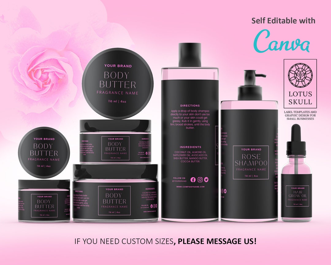 Beautiful Black Pink Cosmetic Label Templates - 4oz,8oz,jar Labels ...