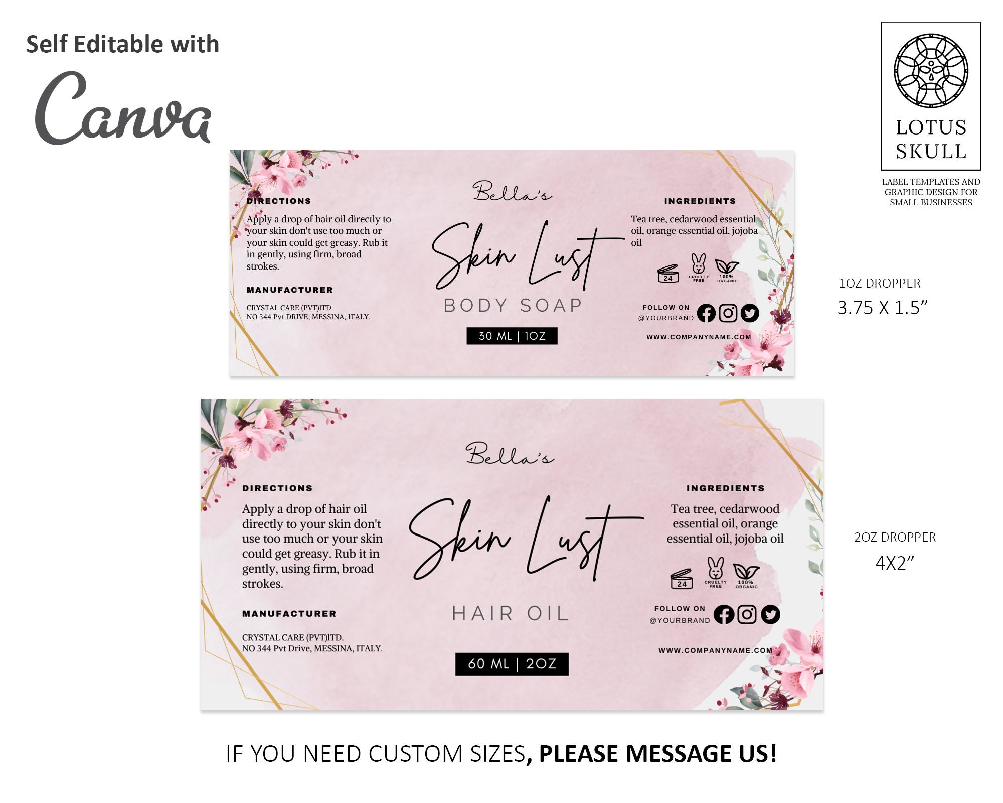 Editable Pink Floral Label Template Body Butter Labels8oz - Etsy
