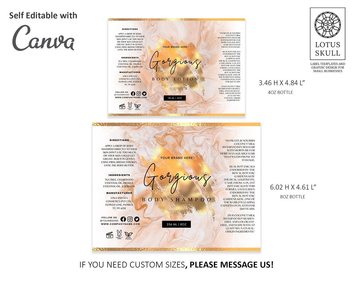 Editable Gold Peach Cosmetic Label Templates Body - Etsy