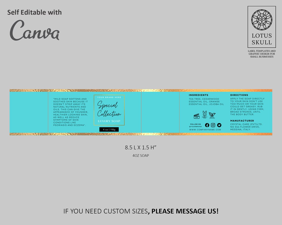 Editable Teal Turquoise Cosmetic Label Template for Body - Etsy