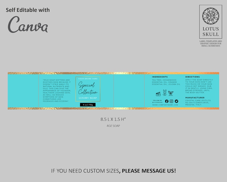 Editable Teal Turquoise Cosmetic Label Template for Body - Etsy