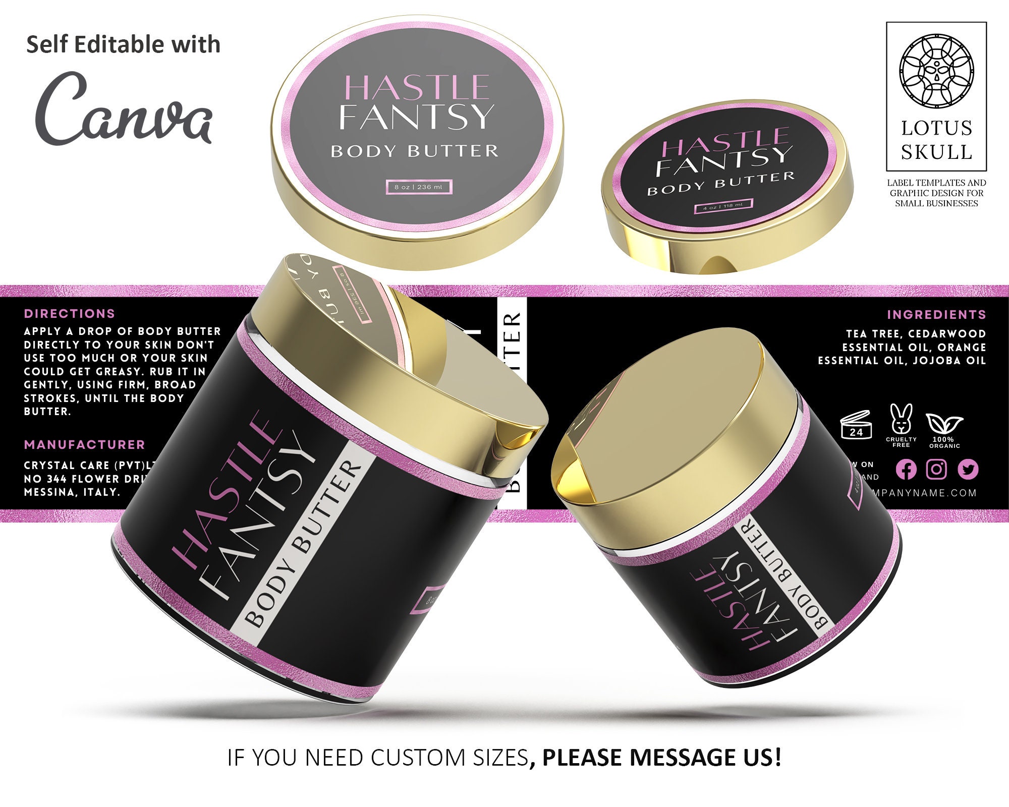 DIY Black Pink Rose Label Template Body Butter Labelsjar - Etsy