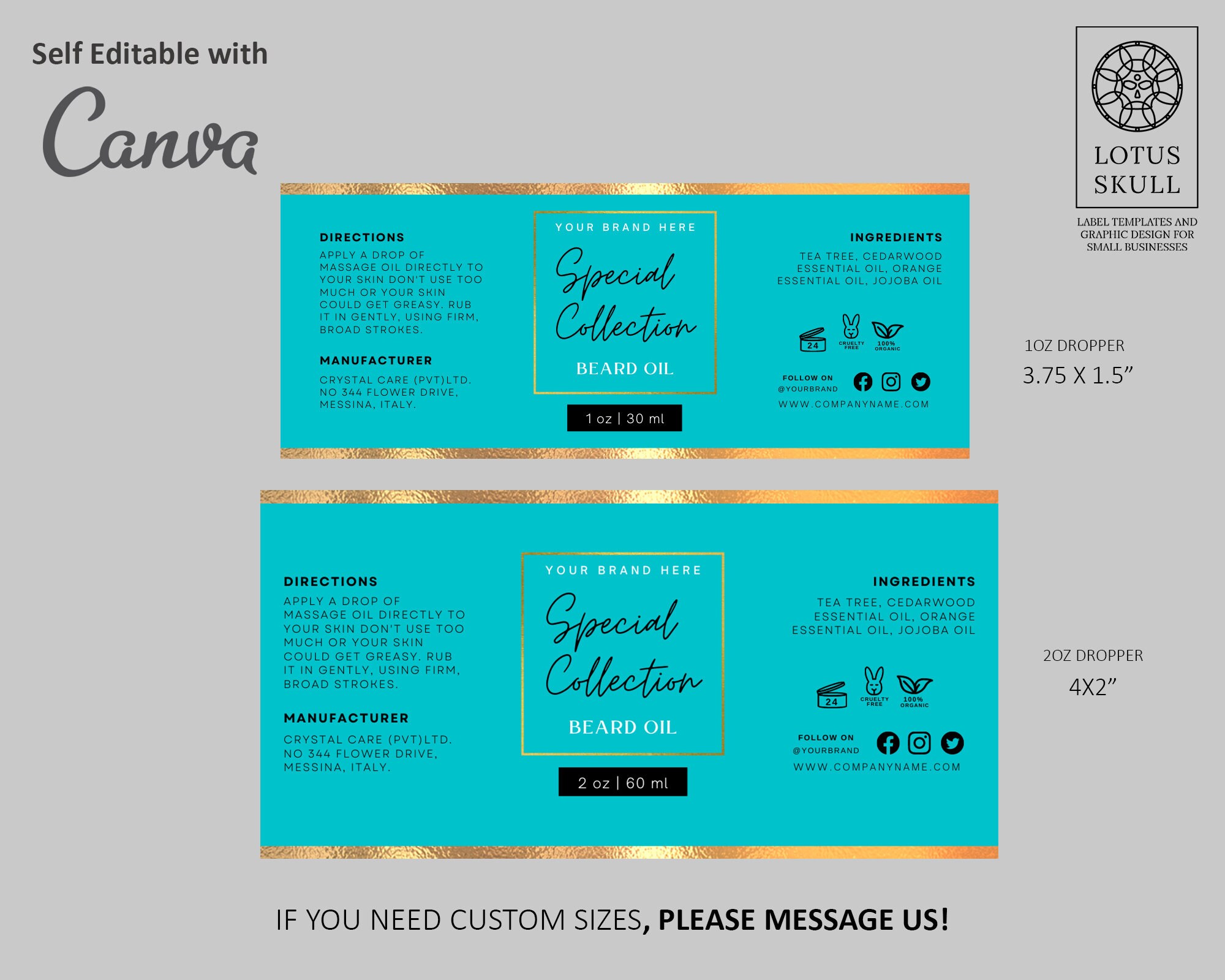 Editable Teal Turquoise Cosmetic Label Template for Body - Etsy