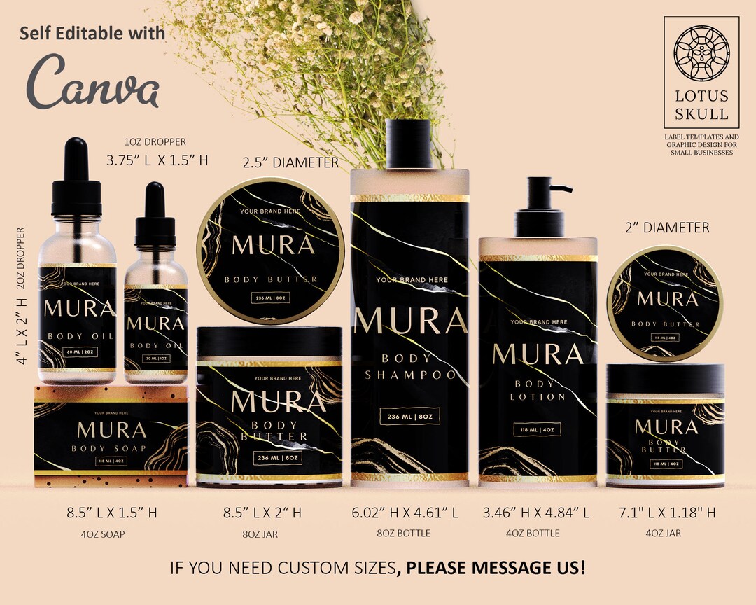 Black Gold Marble Label Template - Body Butter Product Labels, Skin ...