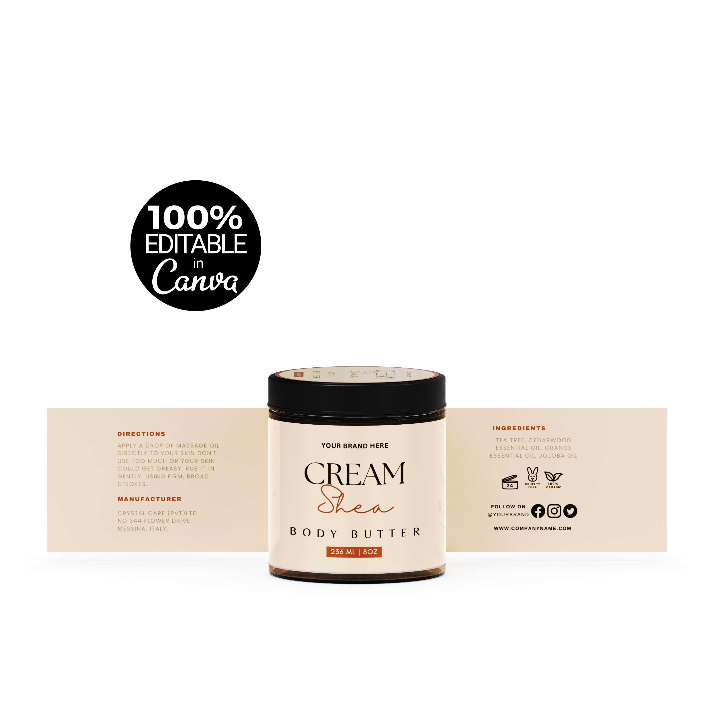 Beautiful Editable Shea Butter Canva Label Templates for Body Butter ...