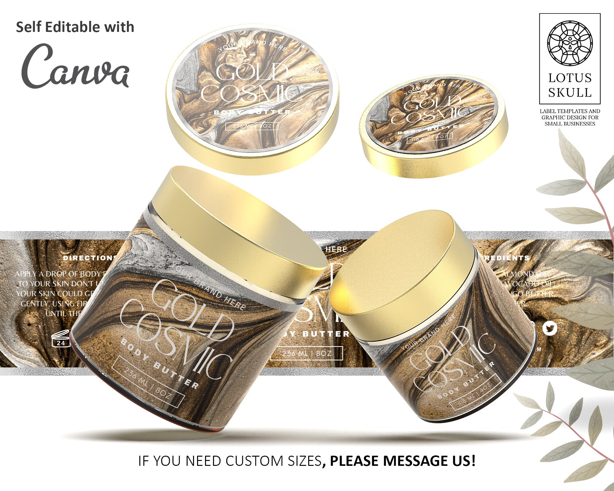 Editable Gold Silver Cosmetic Label Templates Body Butter,sugar Scrub ...