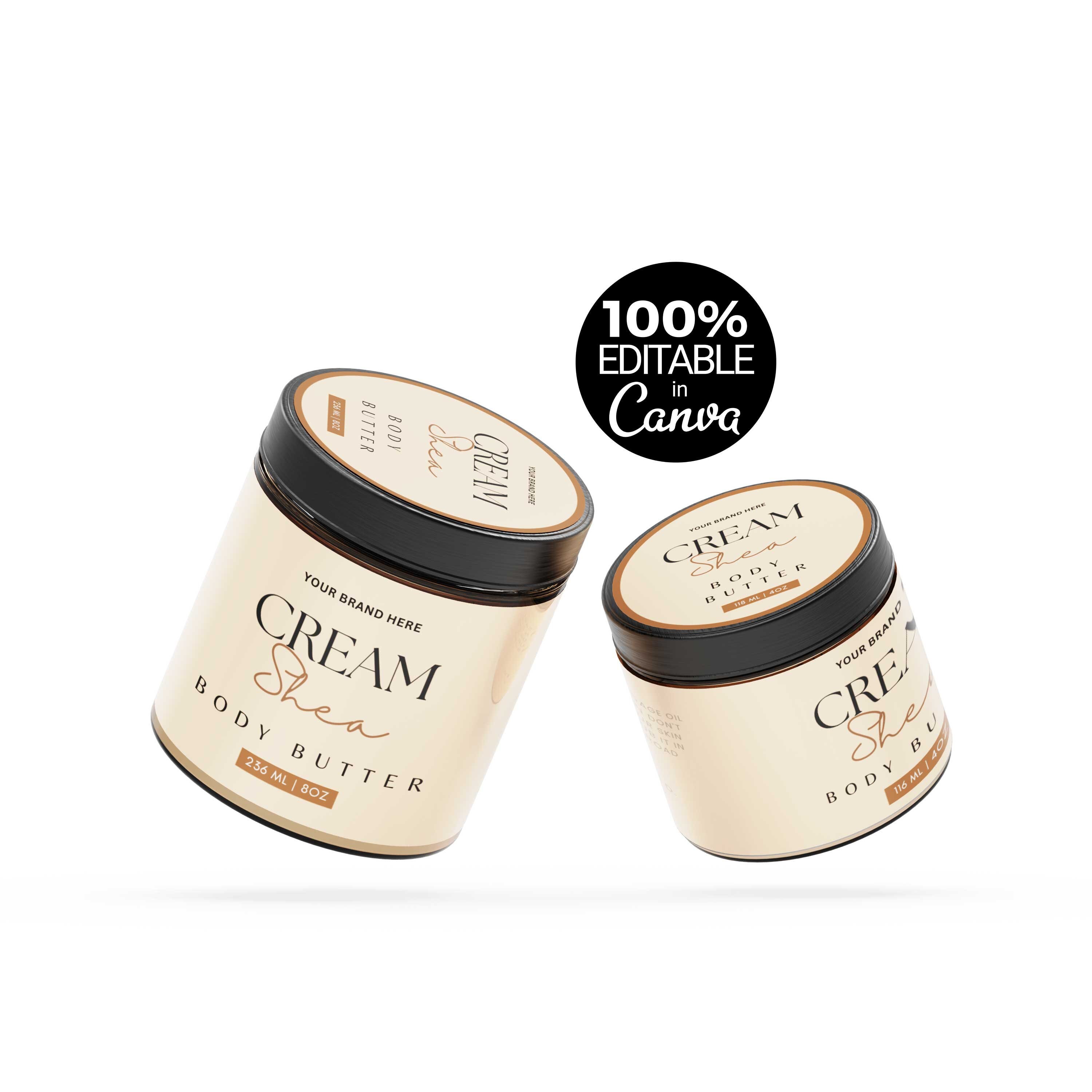Beautiful Editable Shea Butter Canva Label Templates for Body Butter ...