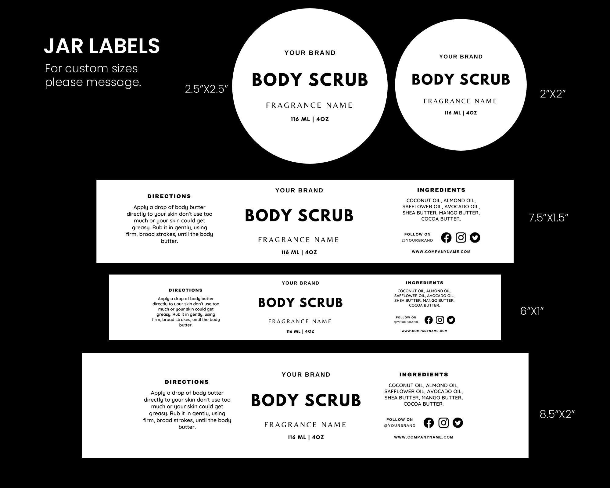 Editable Minimal White Beauty Products Labels 4 Oz Jar Labels,8oz ...