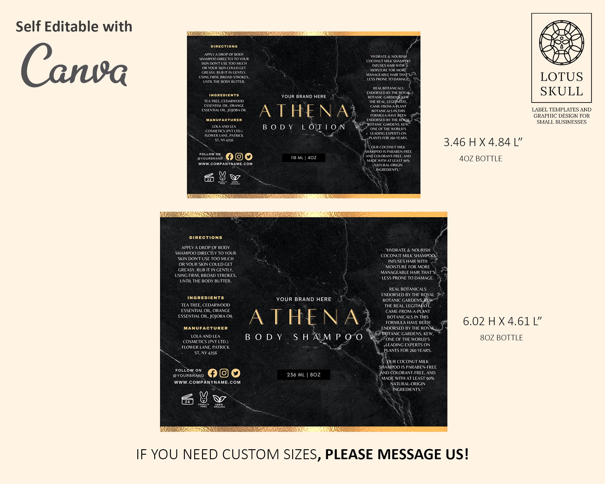 Luxury Black Gold Cosmetic Label Template Body | Etsy