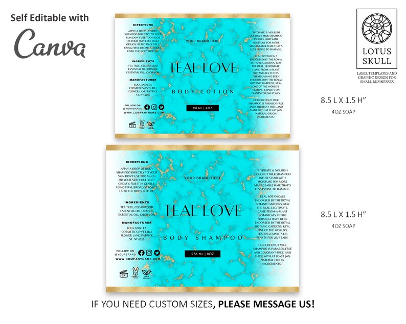 Editable Teal Blue Gold and Marble Label Template - Etsy