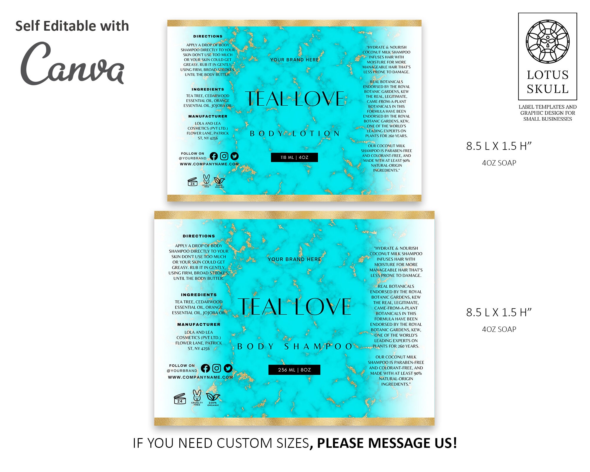 Editable Teal Blue Gold and Marble Label Template - Etsy