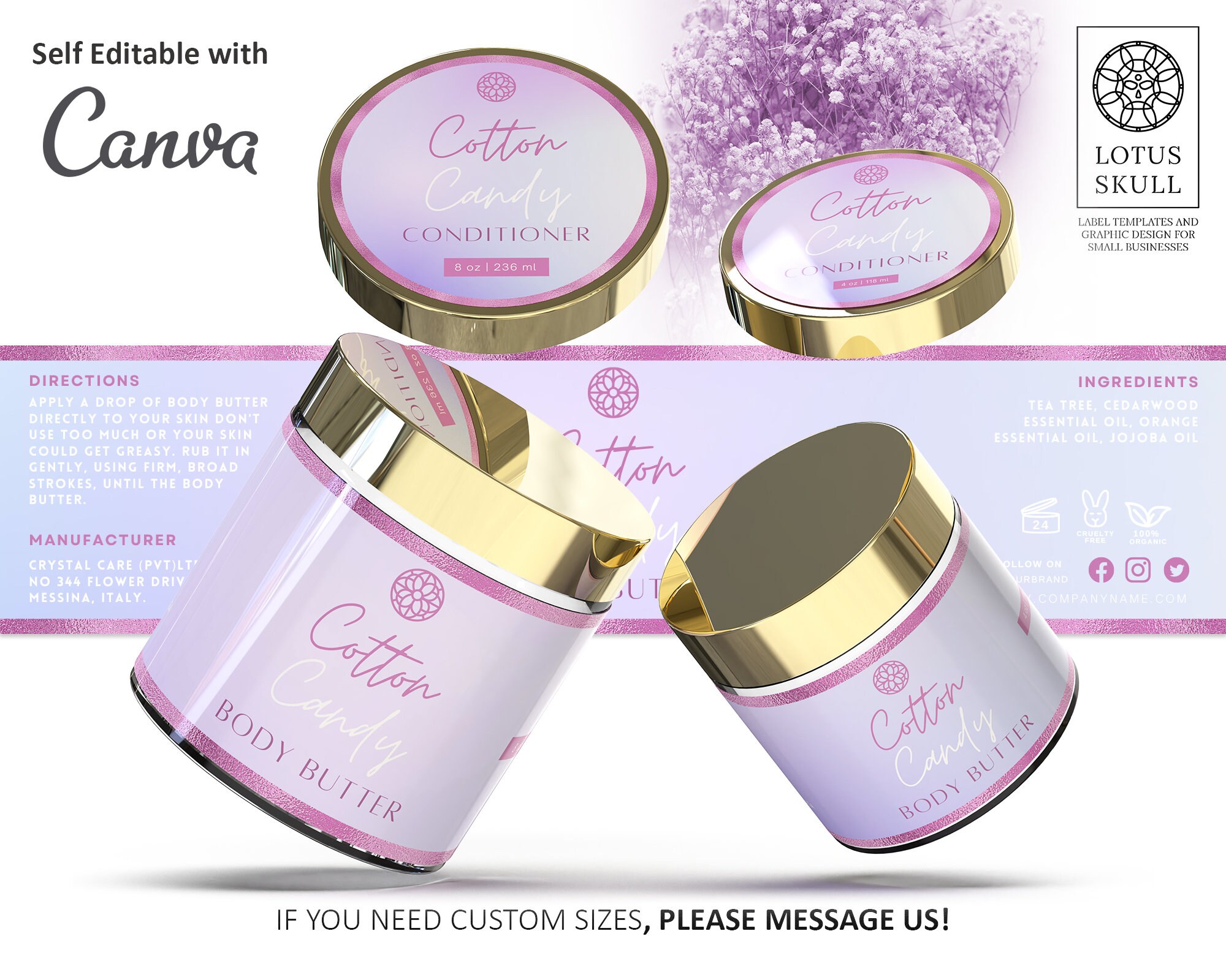 Editable Lavender Cotton Candy Label Template Body Butter Labels ...
