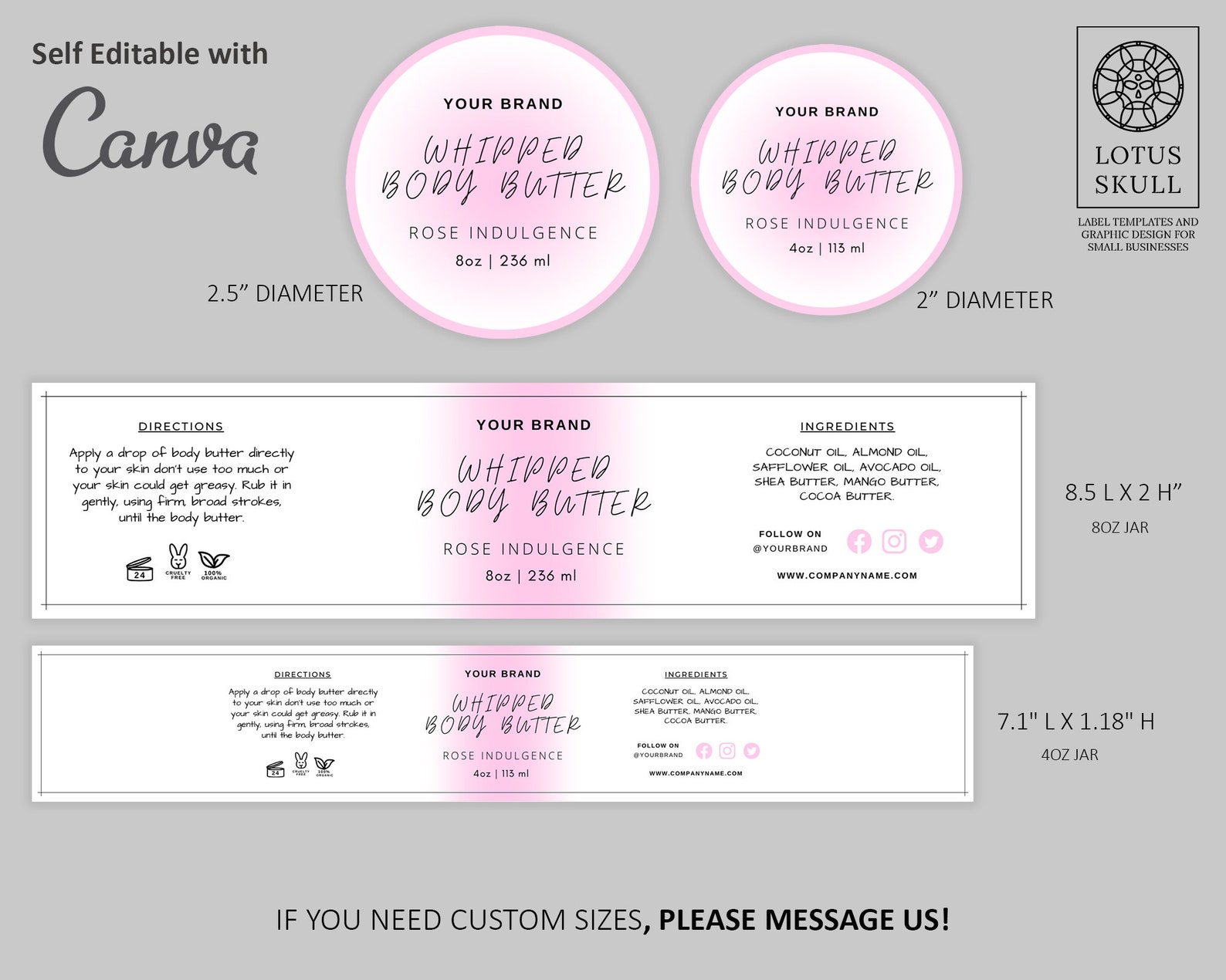 Editable Pink Cosmetic Label Templates Body Butter - Etsy