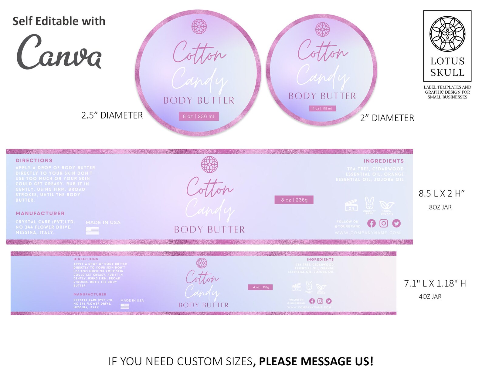Editable Lavender Cotton Candy Label Template Body Butter - Etsy