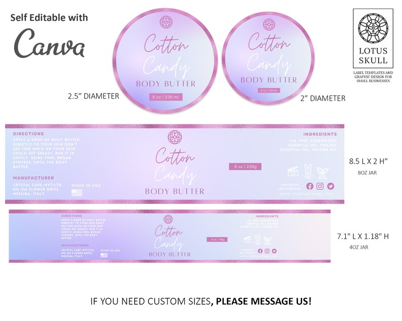 Editable Lavender Cotton Candy Label Template Body Butter - Etsy
