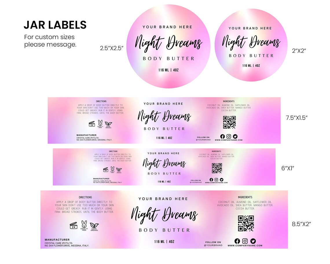 Editable Pink Product Labels Template Body Butter Sugar - Etsy