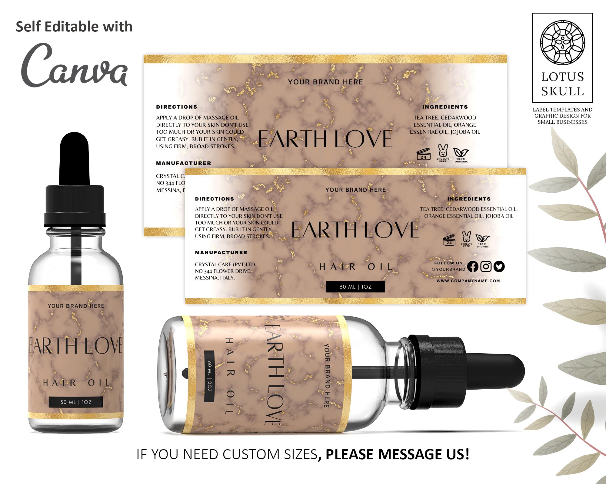 Editable Brown Gold Glitter Marble Label Template Whipped - Etsy