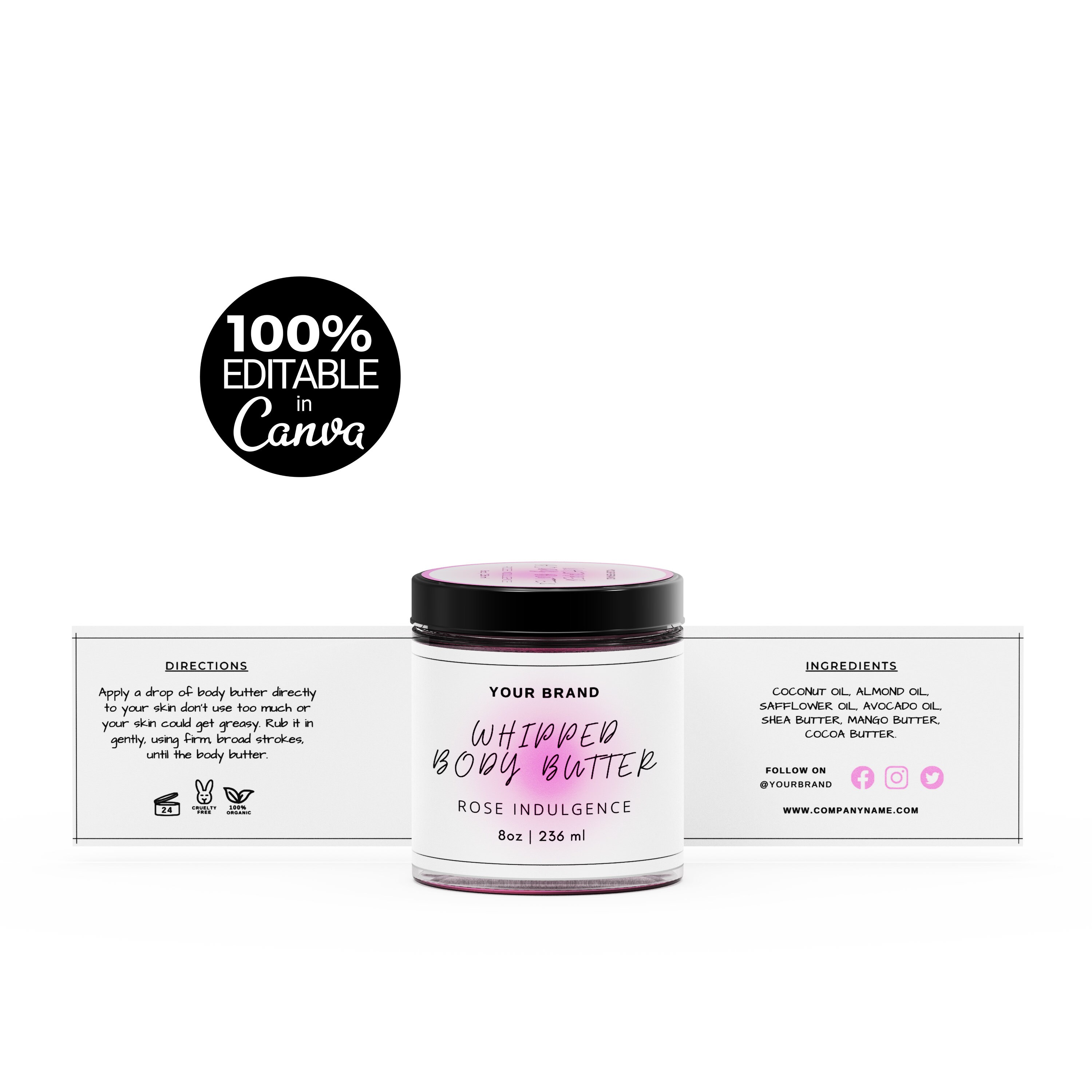Editable Pink Cosmetic Label Templates Body Butter, Essential Oil,jar ...