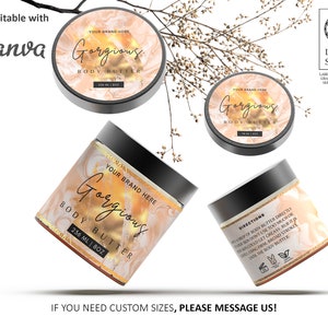 Editable Gold Peach Cosmetic Label Templates - Body Butter,sugar Scrub ...