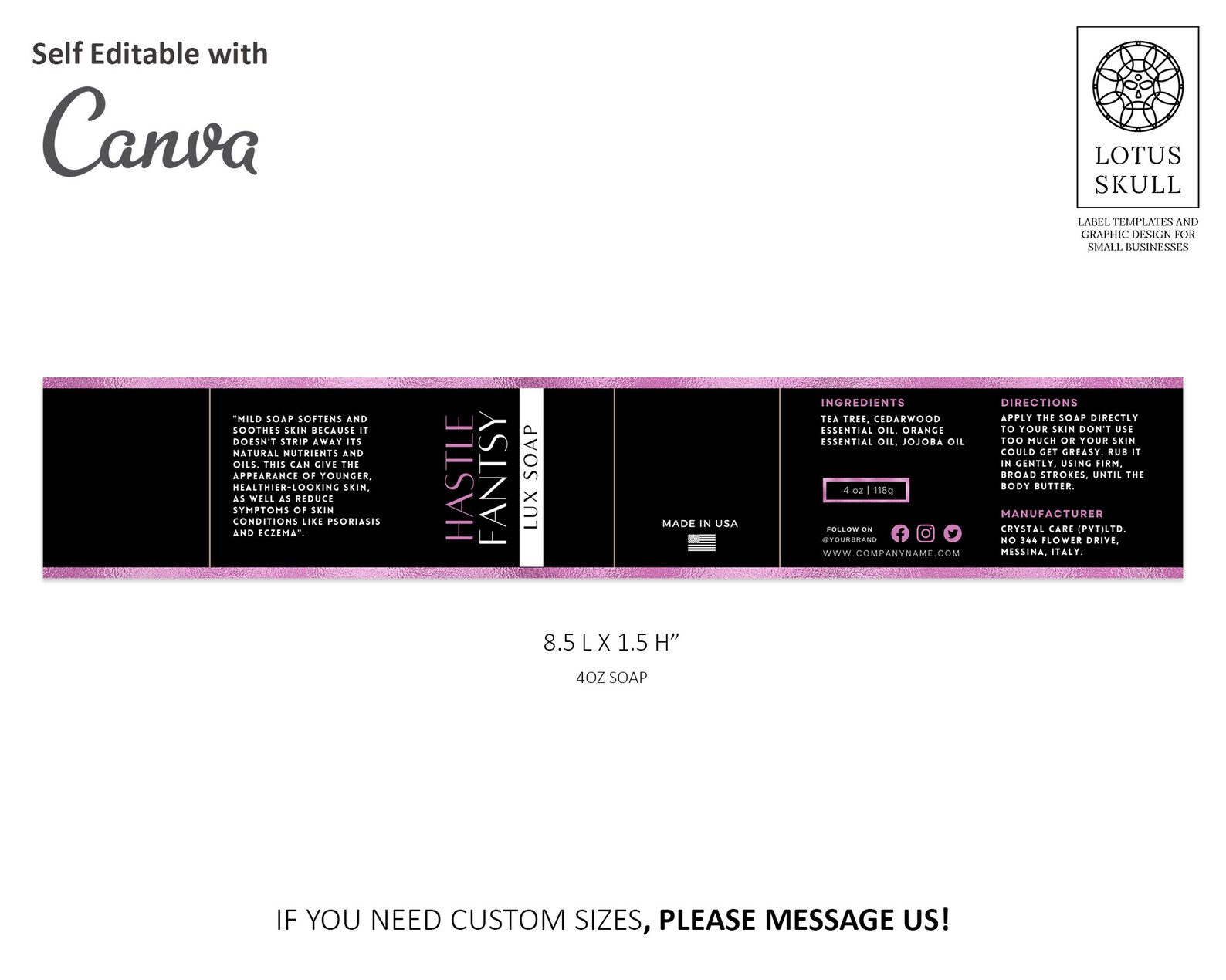 DIY Black Pink Rose Label Template Body Butter Labelsjar - Etsy