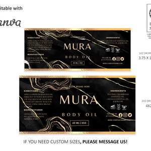 Black Gold Marble Label Template - Body Butter Product Labels, Skin ...