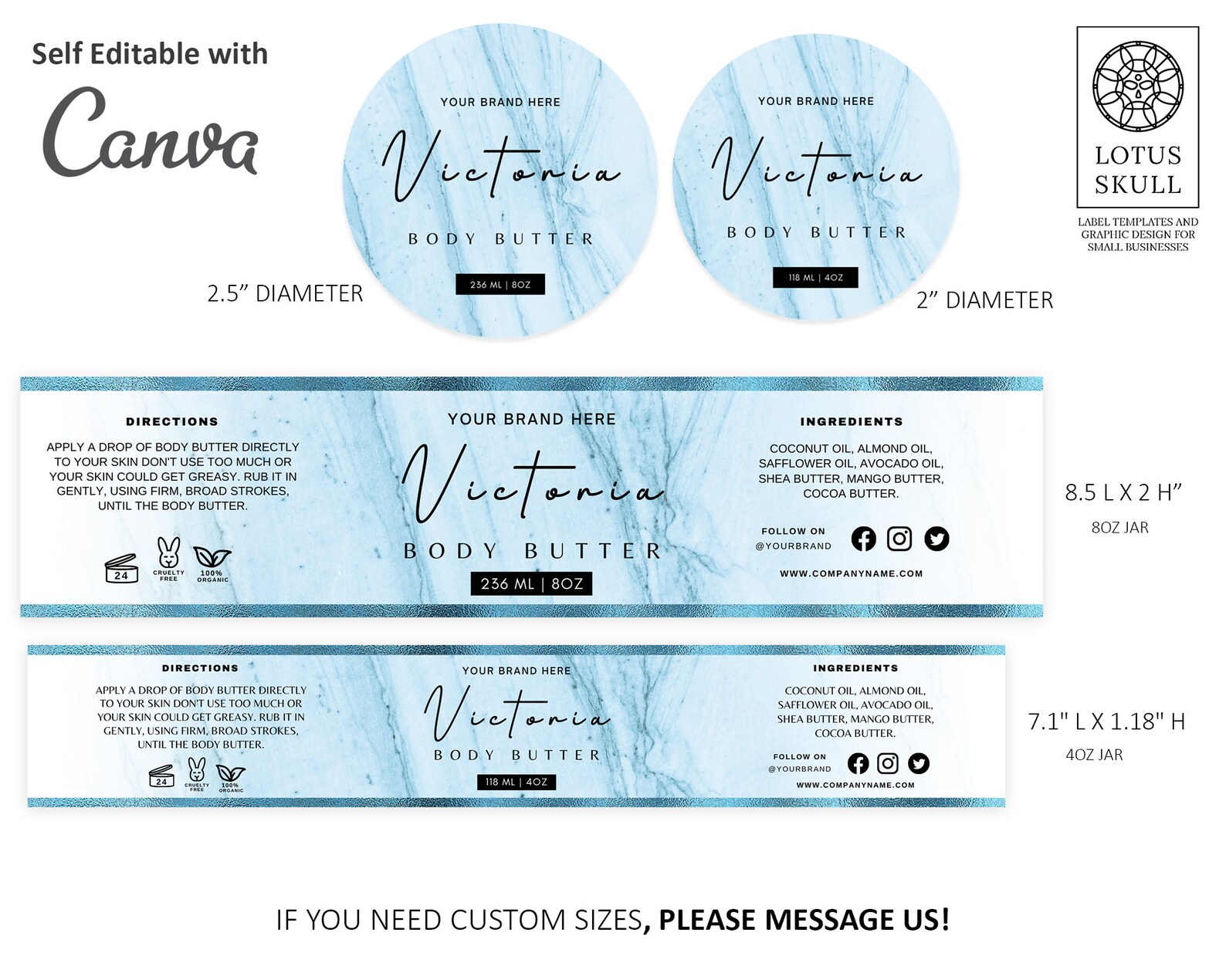 Editable Blue Marble Skincare Label Templates Body - Etsy