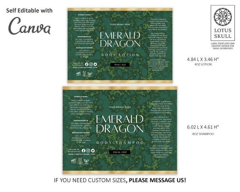 Editable Emerald Marble Gold Label Template Body - Etsy