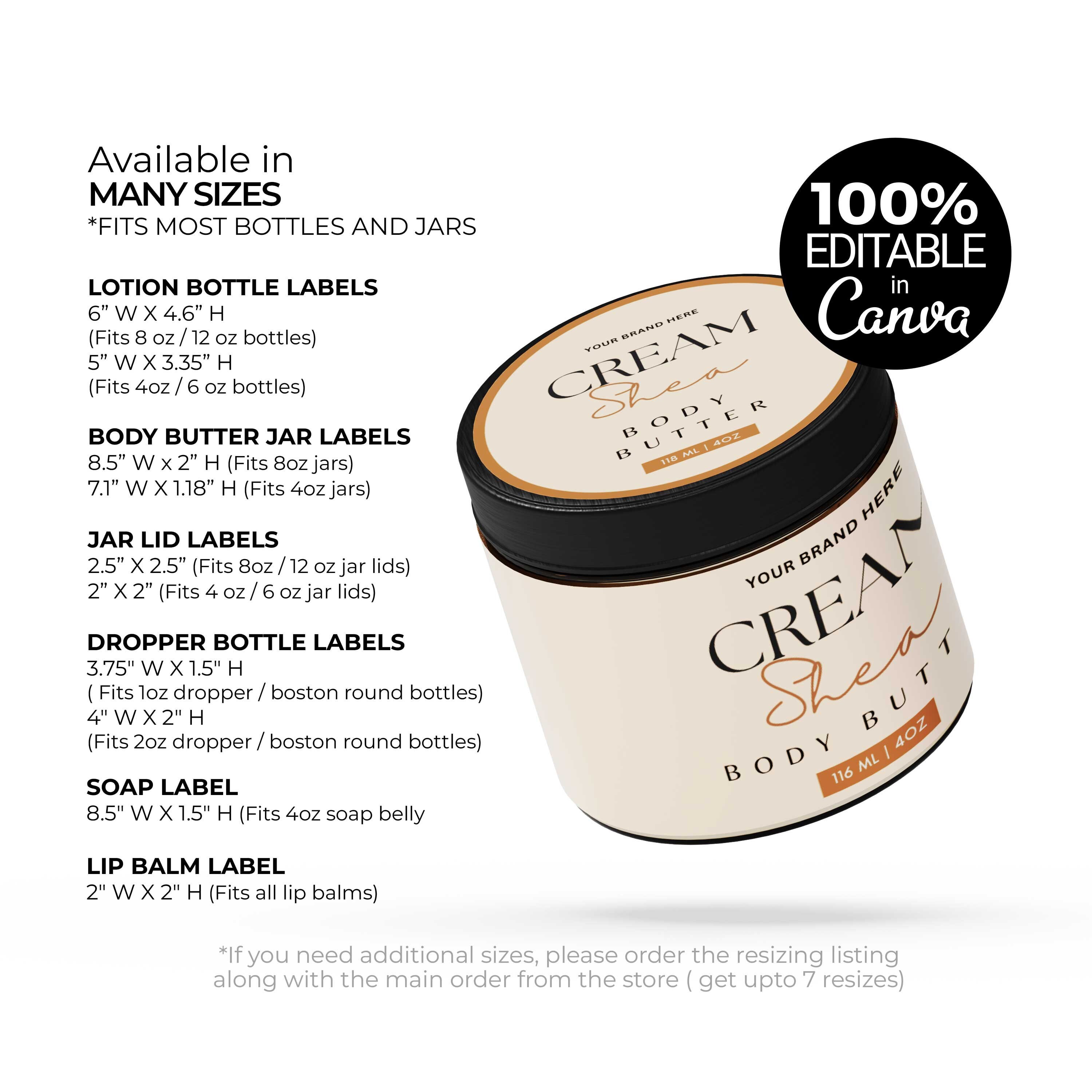 Beautiful Editable Shea Butter Canva Label Templates for Body Butter ...