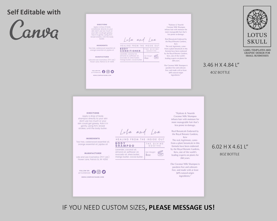 Editable Lavender Cosmetic Label Templates Beauty Product - Etsy