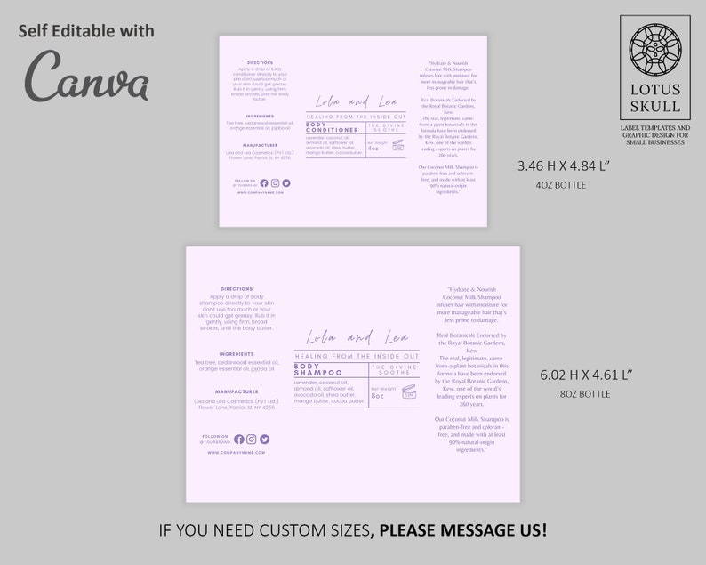 Editable Lavender Cosmetic Label Templates Beauty Product - Etsy