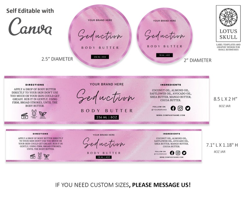 Editable Pink Rose Cosmetic Label Templates Body - Etsy