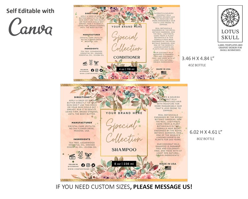 Editable Gold Floral Label Template Peachrose Goldbody - Etsy
