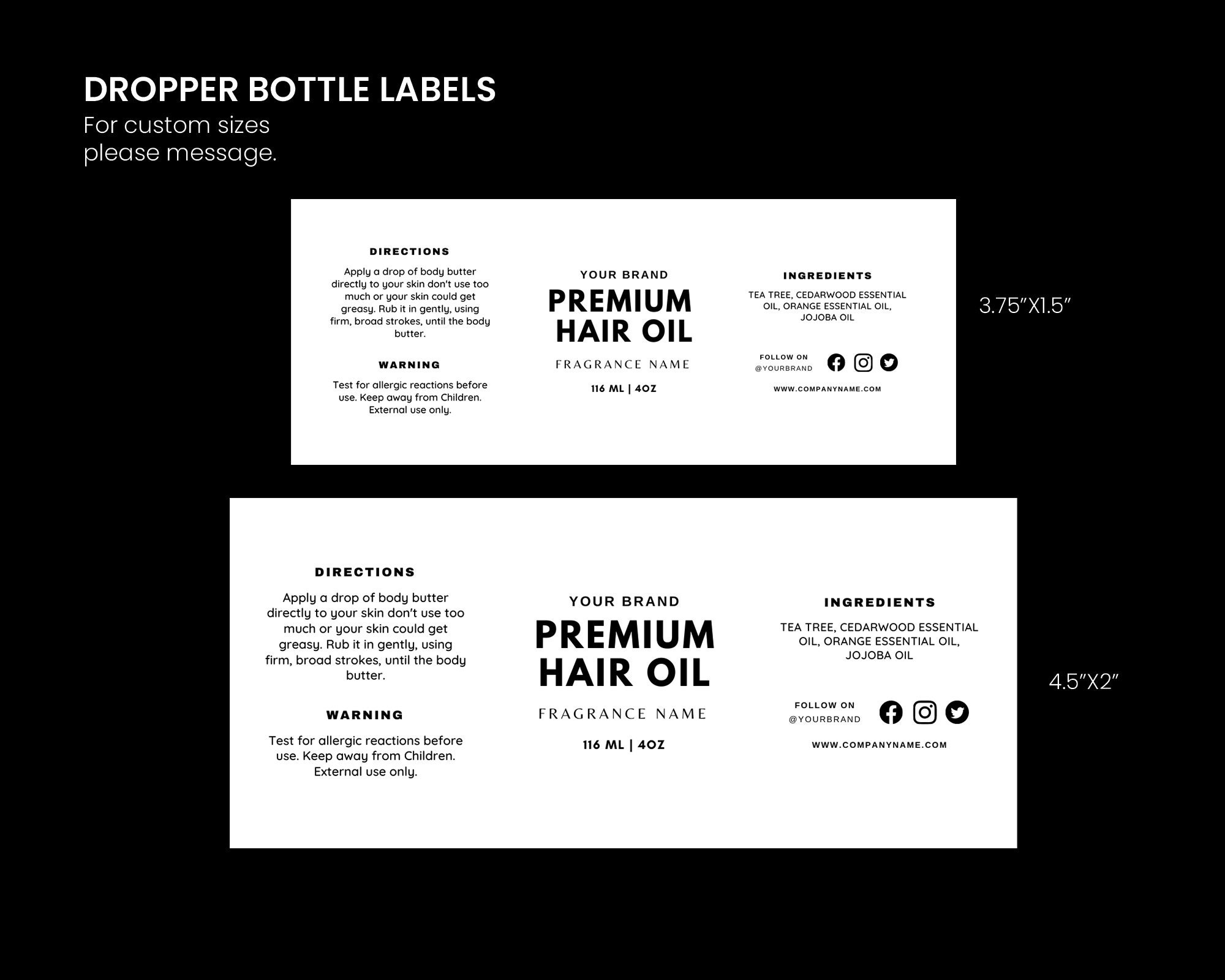 Editable Minimal White Beauty Products Labels 4 Oz Jar Labels,8oz ...