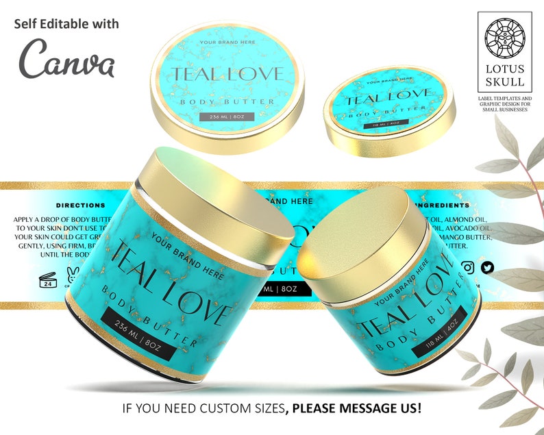 Editable Teal Blue Gold and Marble Label Template - Etsy