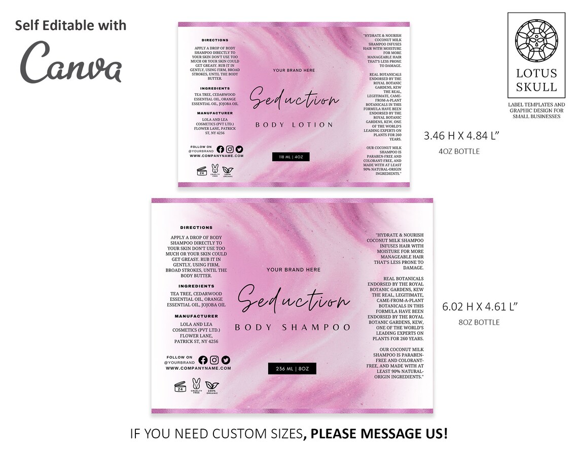 Editable Pink Rose Cosmetic Label Templates Body - Etsy