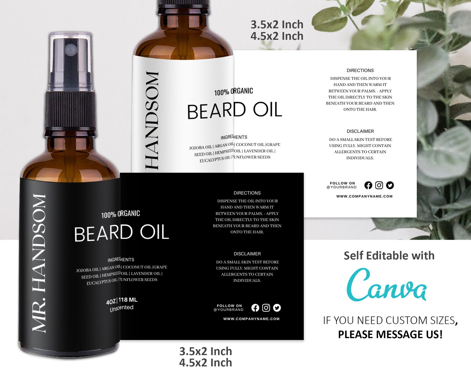 Editable Beard Oil Label Template Minimal, Modern, Black, White ...